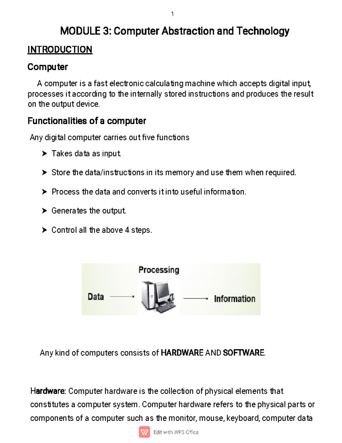 COA S1MCA (1) - DIGITAL FUNDAMENTALS AND COMPUTER ARCHITECTURE - MODULE 3 : Computer Abstraction ...