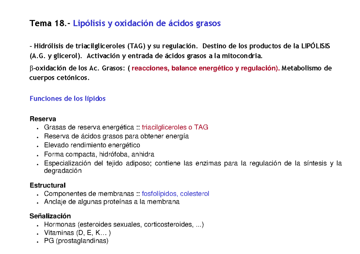 T9-Lipolisis - lipolisis - Tema 18.- Lipólisis y oxidación de ácidos ...
