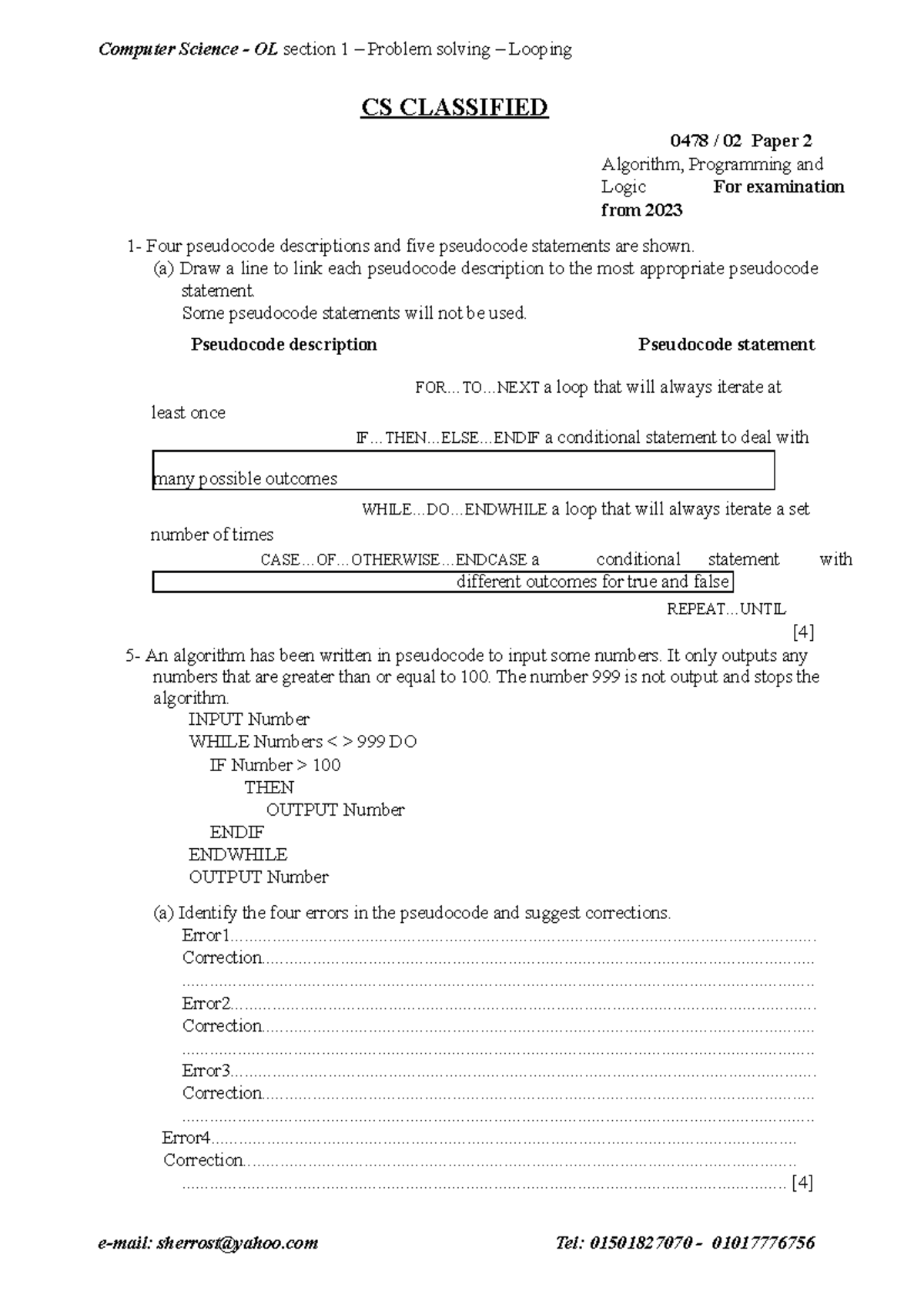 Paper 2 problem solving Repetition Questions - IGCSE iteration ...