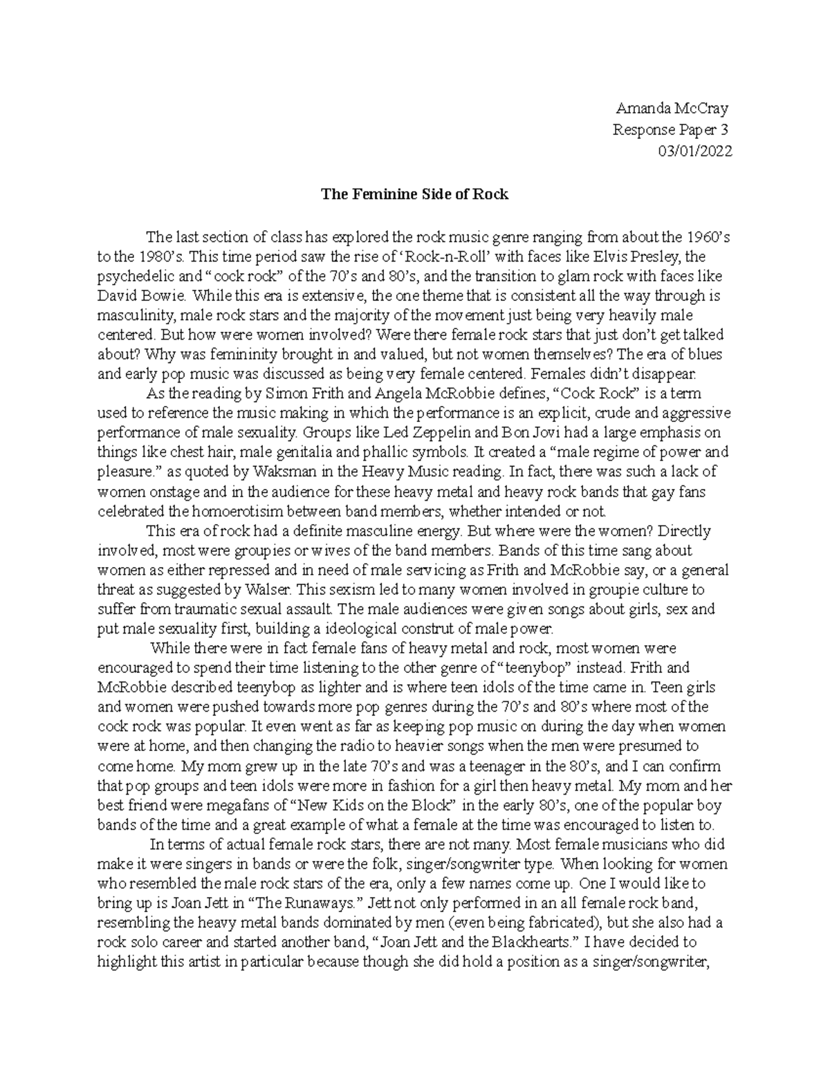 Response Paper 3 - Amanda McCray Response Paper 3 03/01/ The Feminine ...