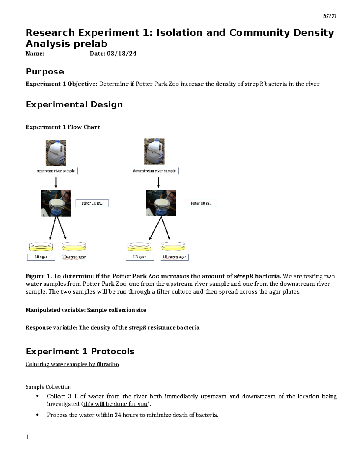 Exp 1 - prelab notebook - BS Research Experiment 1: Isolation and ...