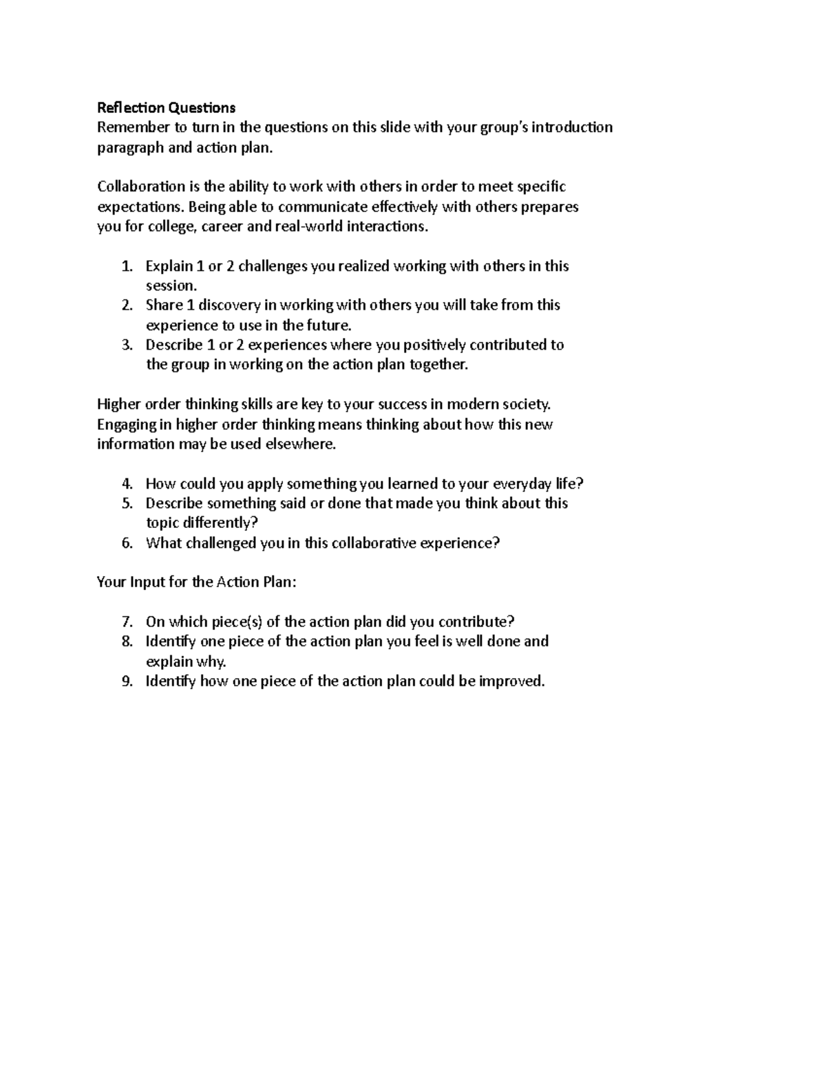 Public: Reflection Questions - Reflec%on Ques%ons Remember to turn in ...