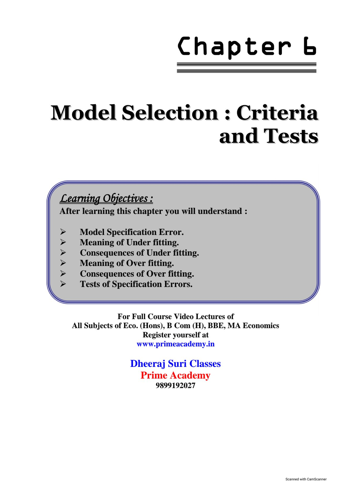 Chapter 6 Model Selection Criteria - b.a economic - Studocu