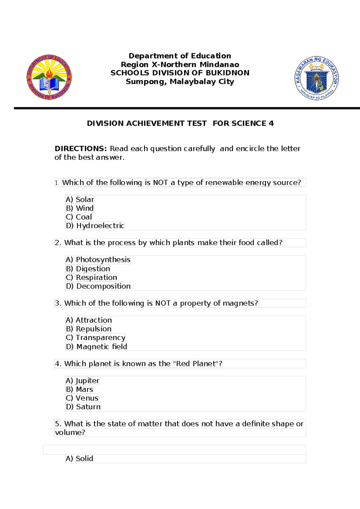 Science 4-DAT - dlp and dll - Department of Education Region X-Northern ...