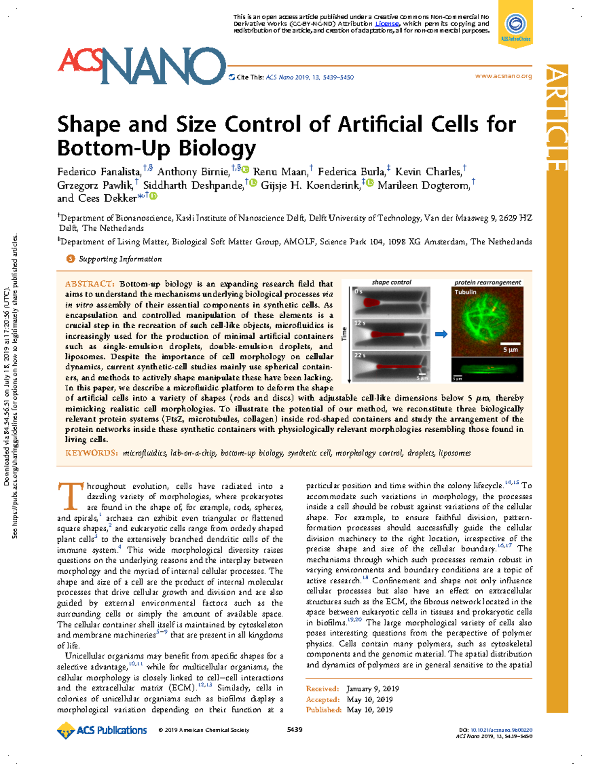 Shape and Size Control of Artificial Cells for Bottom-Up Biology ...