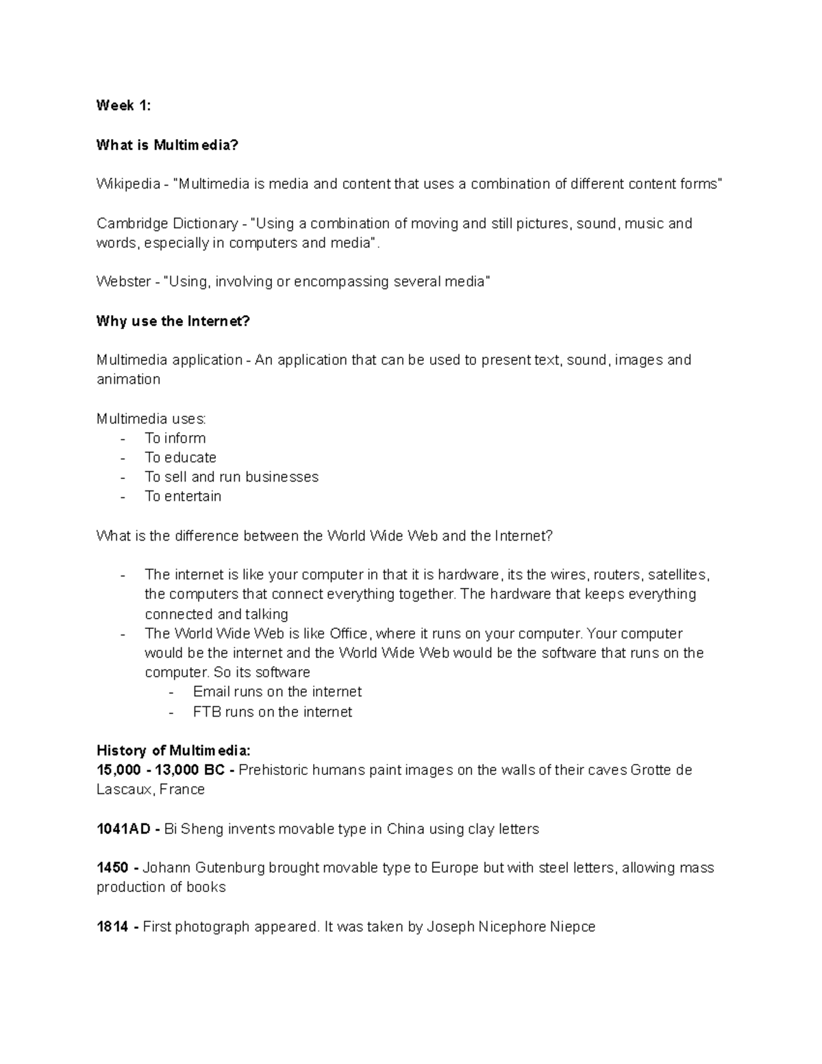 Compsci 1033a Lecture Notes Week 1 What Is Multimedia Wikipedia Multimedia Is Media And