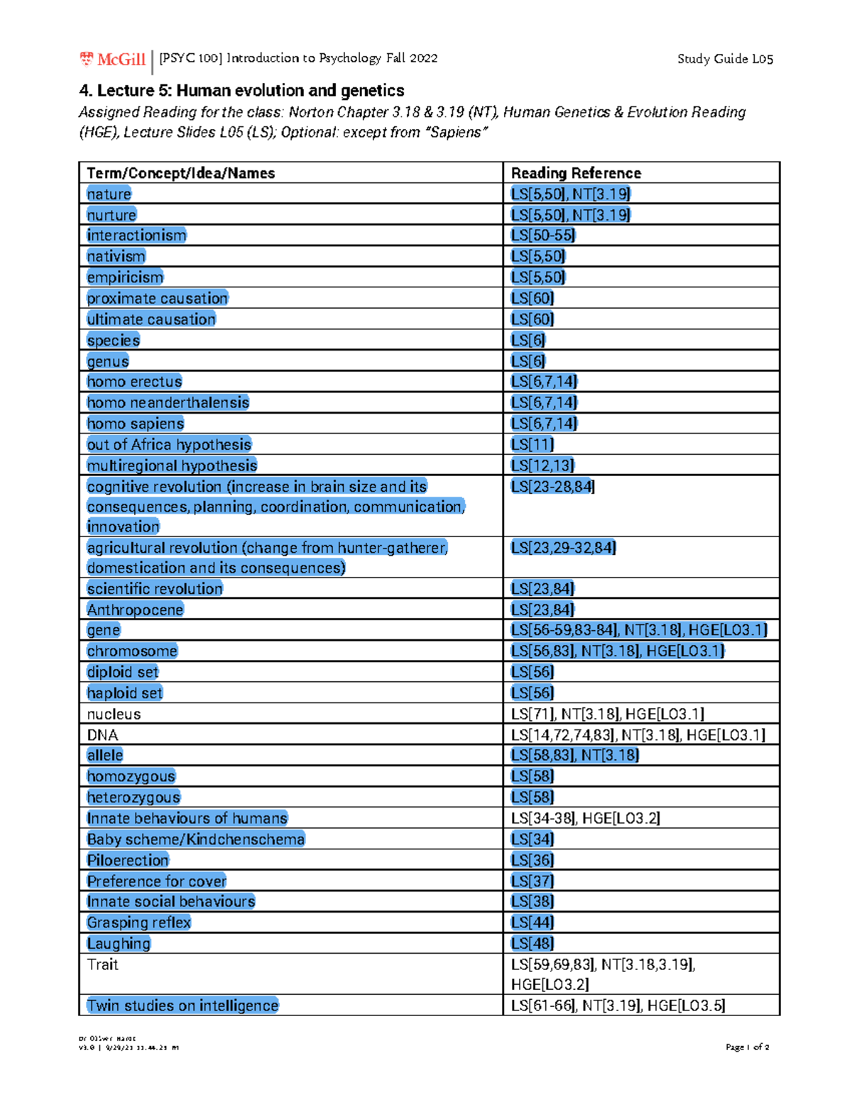 Study Guide for L05 updated rf - Study Guide L Dr Oliver Hardt V3 | 9 ...