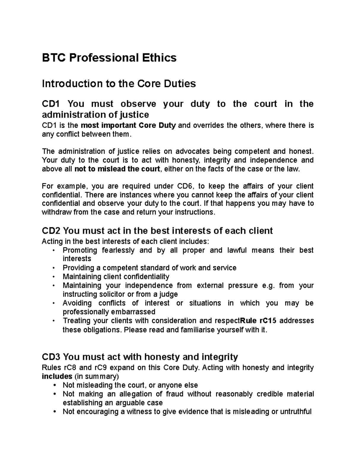 Introduction to the Core Duties - BTC Professional Ethics Introduction ...