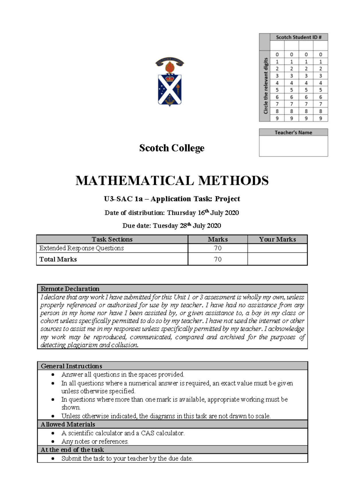 2020 UC SAC1a - Practice SAC 4 - polynomials - Scotch College MATHEMATICAL METHODS U3-SAC 1a ...