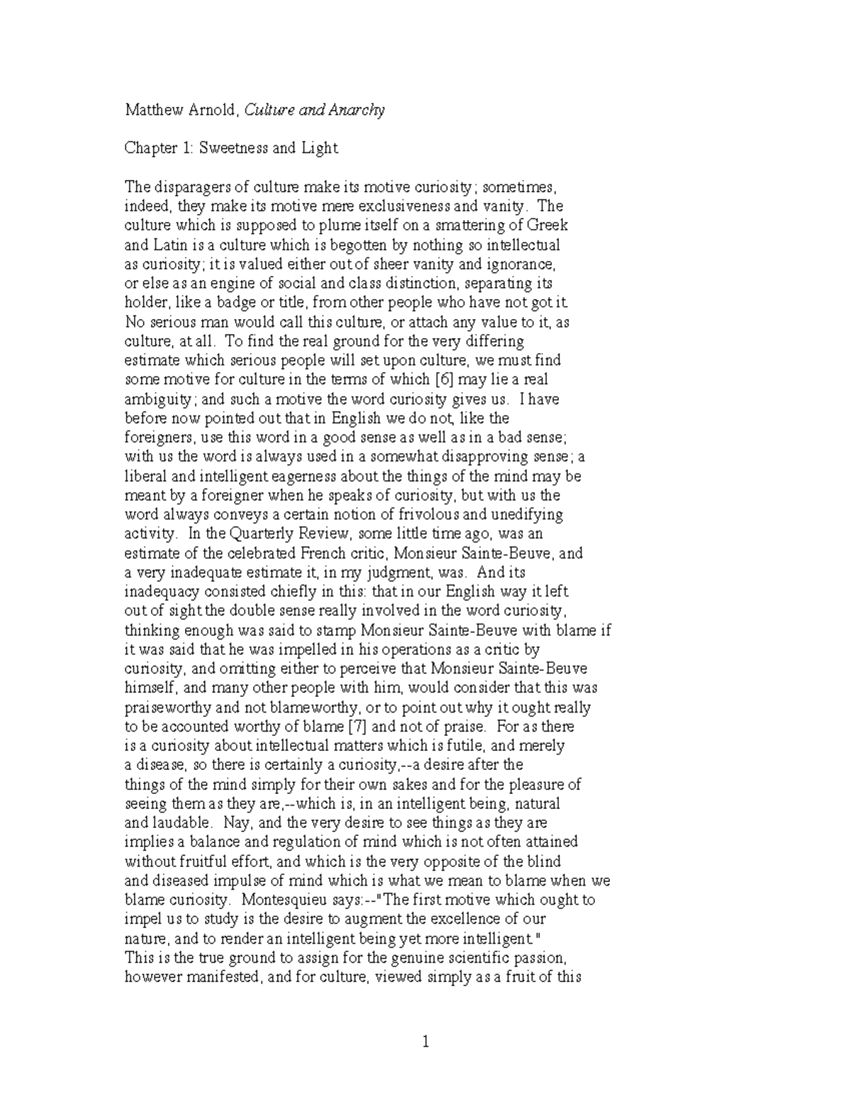 Matthew Arnold Culture and Anarchy - Matthew Arnold, Culture and ...