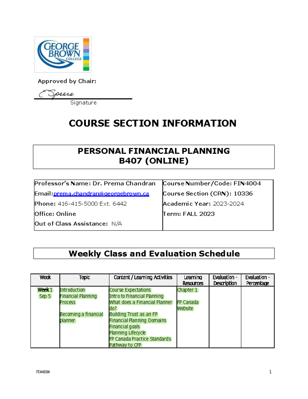 FIN 4004- Personal Financial Planning - FIN4004 1 Approved by Chair ...