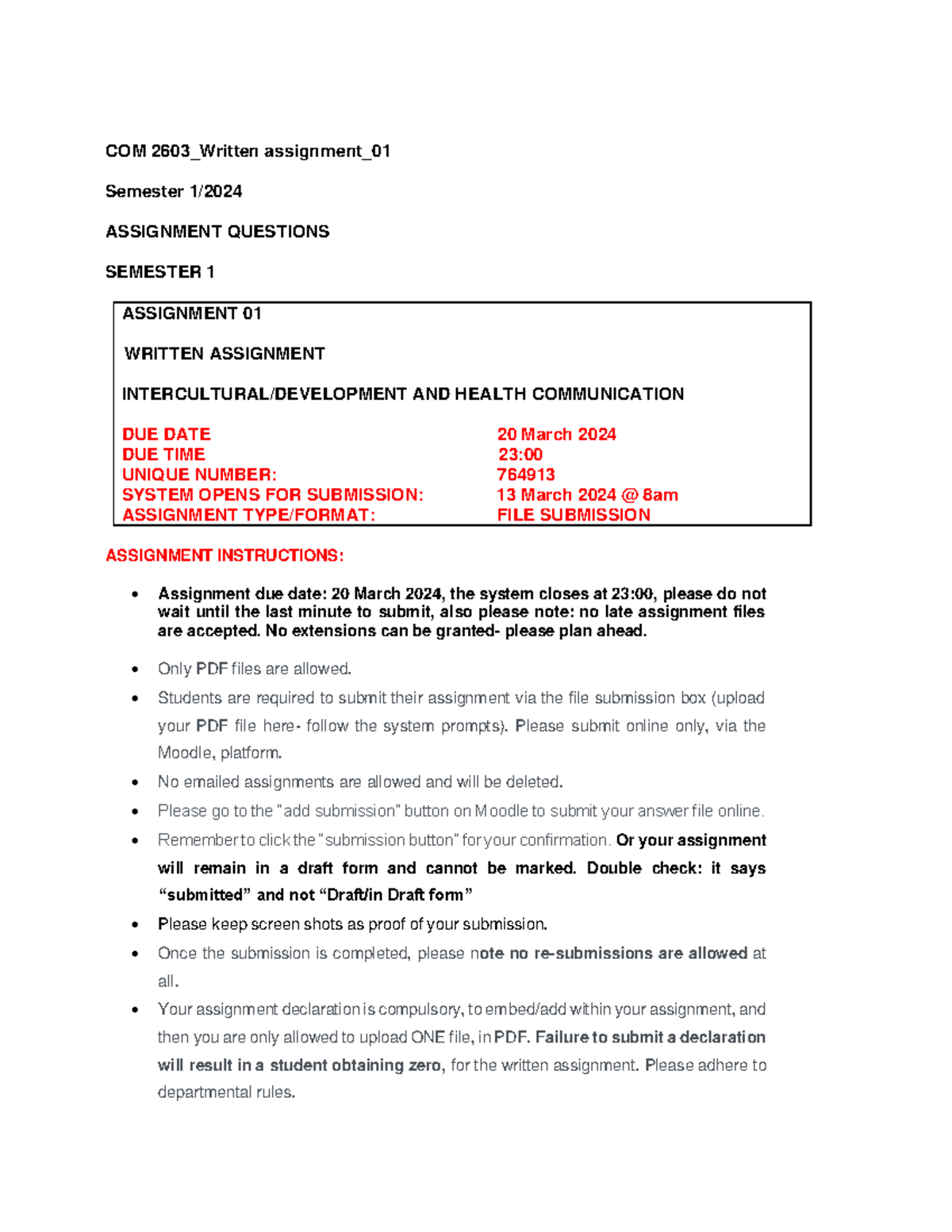 COM 2603 Assignment 01 semester 1 2024 - COM 2603_Written assignment_ Semester 1/ ASSIGNMENT ...