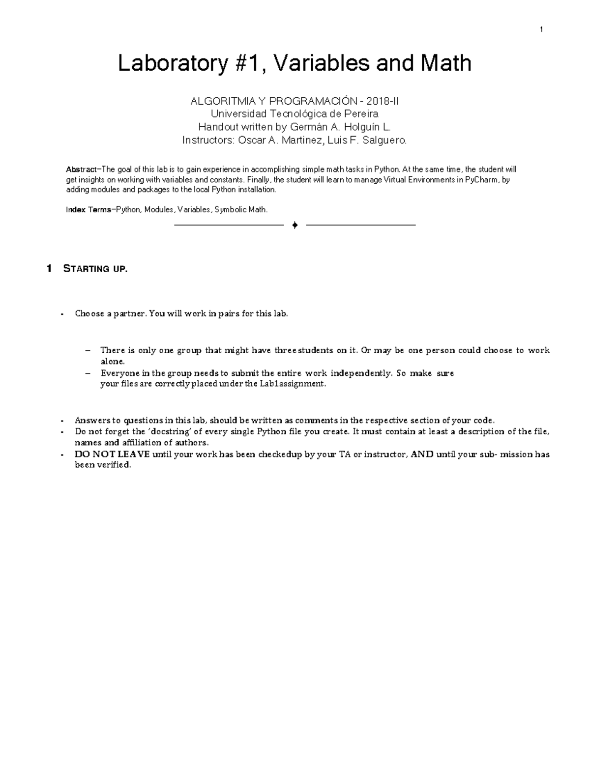 Lab1wilsonisaza - Paso a paso de soluciones - Laboratory #1, Variables ...