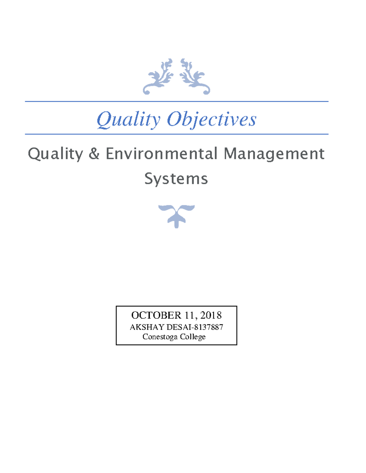 Quality Objectives - Quality Objectives Quality & Environmental ...