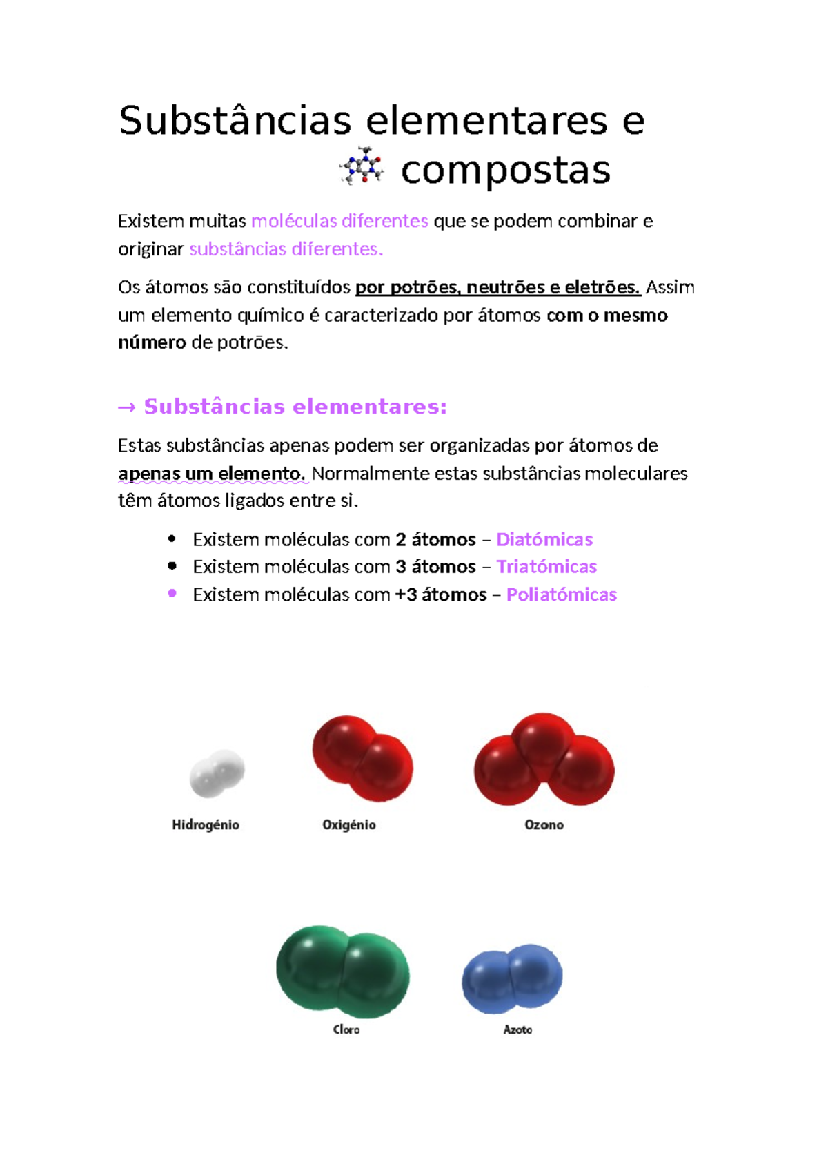 Substâncias elementares e compostas - Substâncias elementares e ...