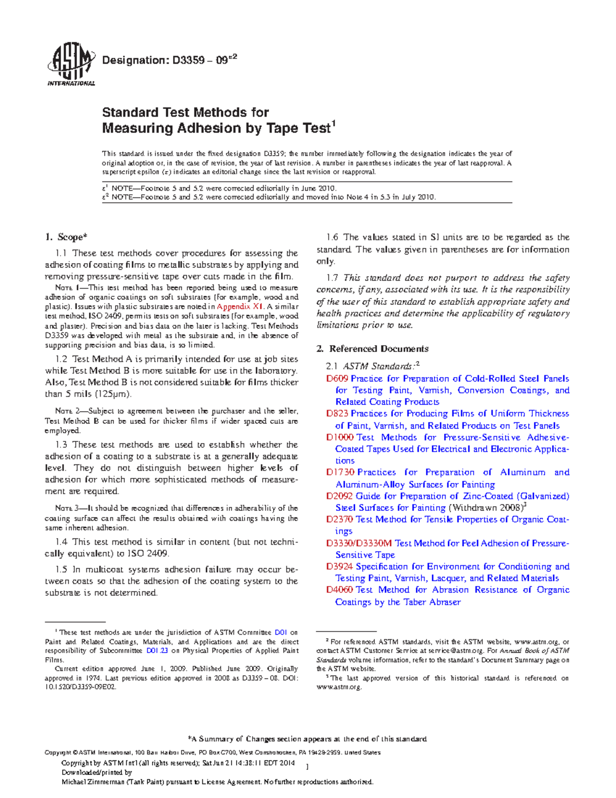ASTM D3359 - NACE - Designation: D3359 − 09 ́ 2 Standard Test Methods ...