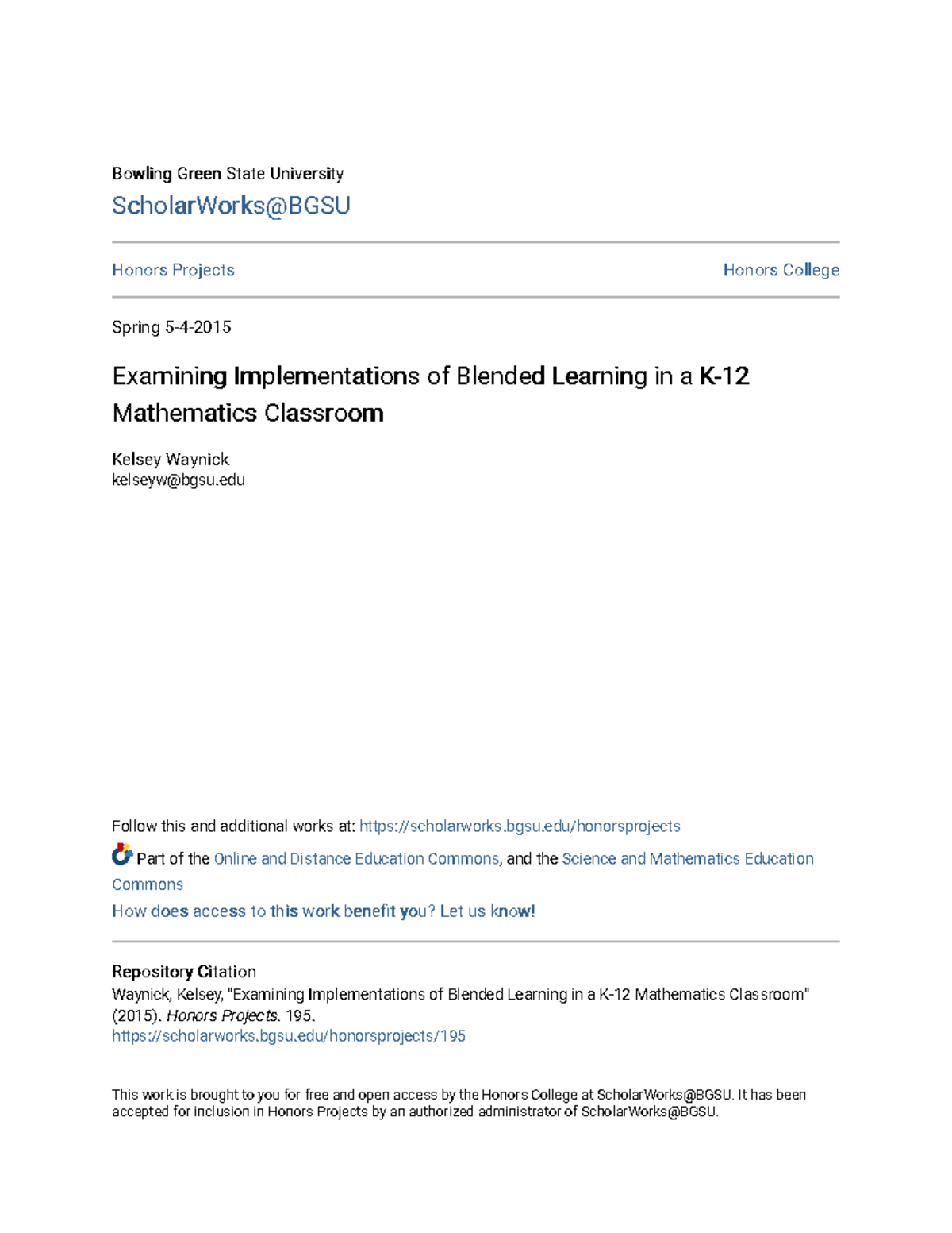 Examining Implementations of Blended Learning in a K-12 Mathematics ...