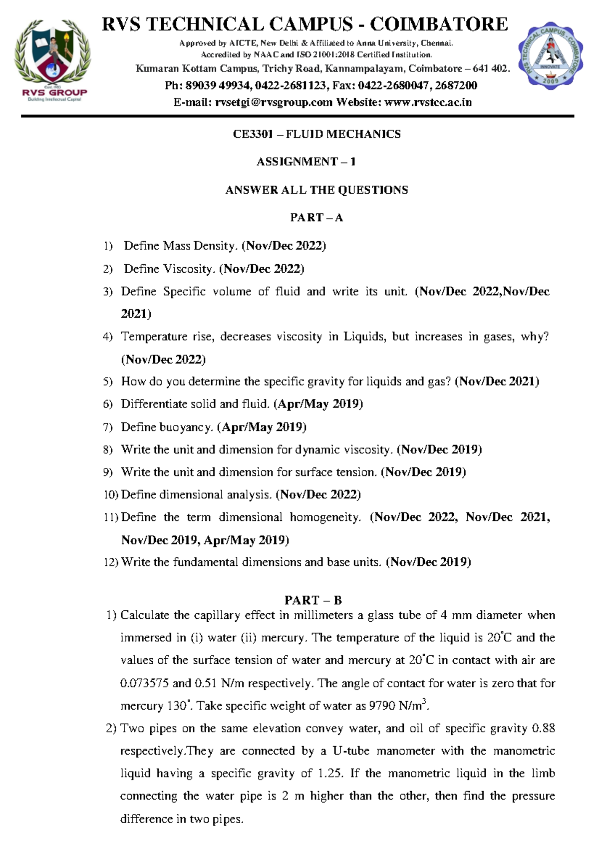 Assignment 1 - RVS TECHNICAL CAMPUS - COIMBATORE Approved by AICTE, New ...