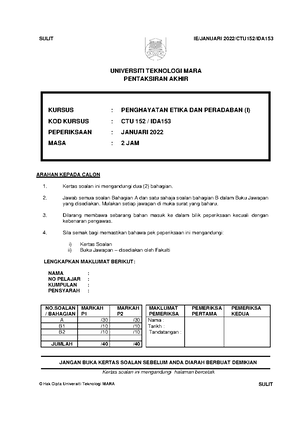 CTU152 BAB1&BAB2 - Nota ringkas CTU 152 Bab 1: Pengenalan penghayatan ...