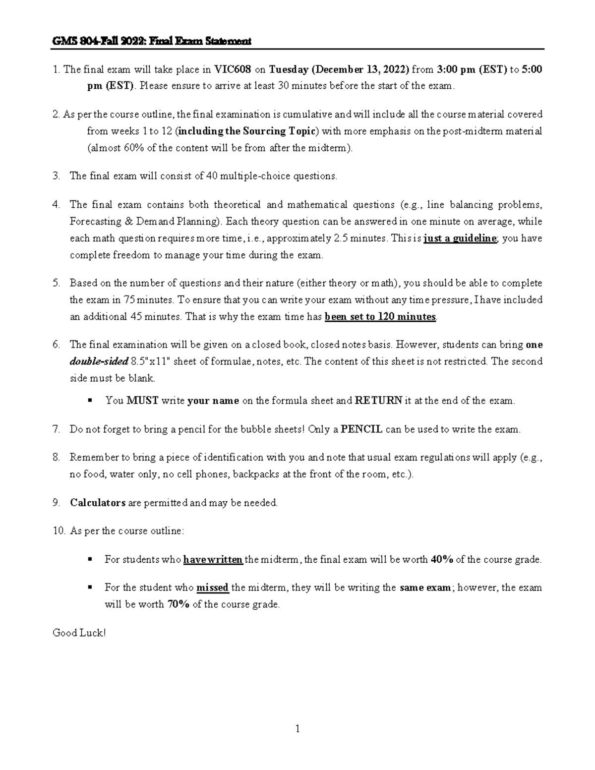 Final Exam Statement-GMS804-F2022 - GMS 804 - Fall 2022 : Final Exam ...