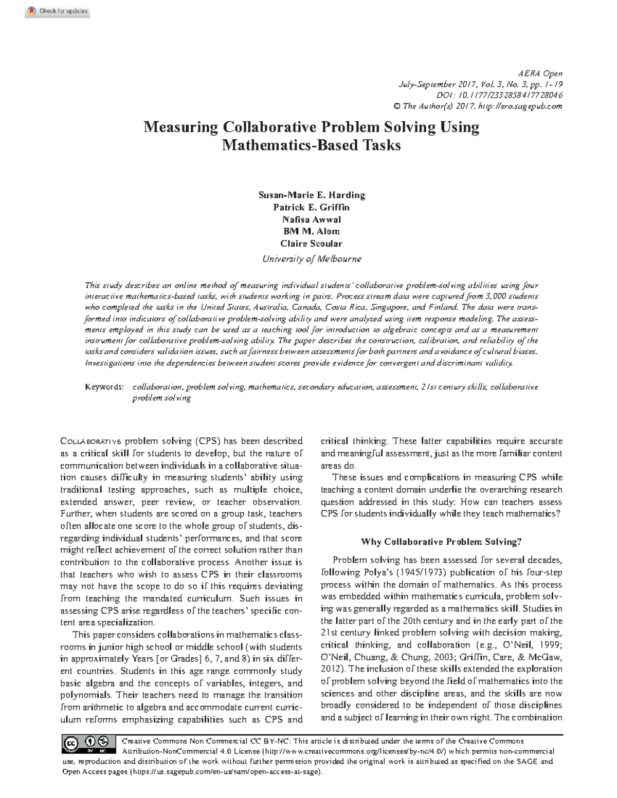 Measuring cps using math-based tasks - AERA Open July-September 2017 ...