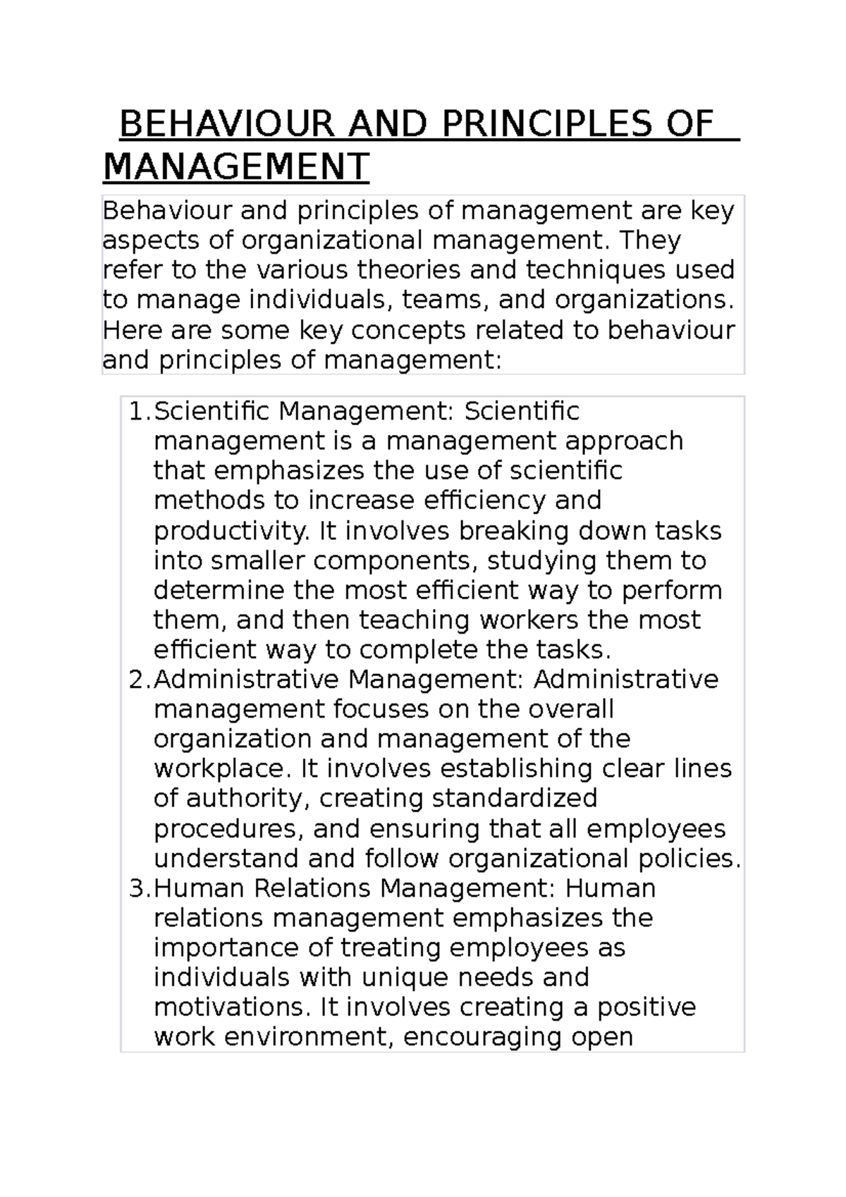 Behaviour AND Principles OF Management - BEHAVIOUR AND PRINCIPLES OF ...
