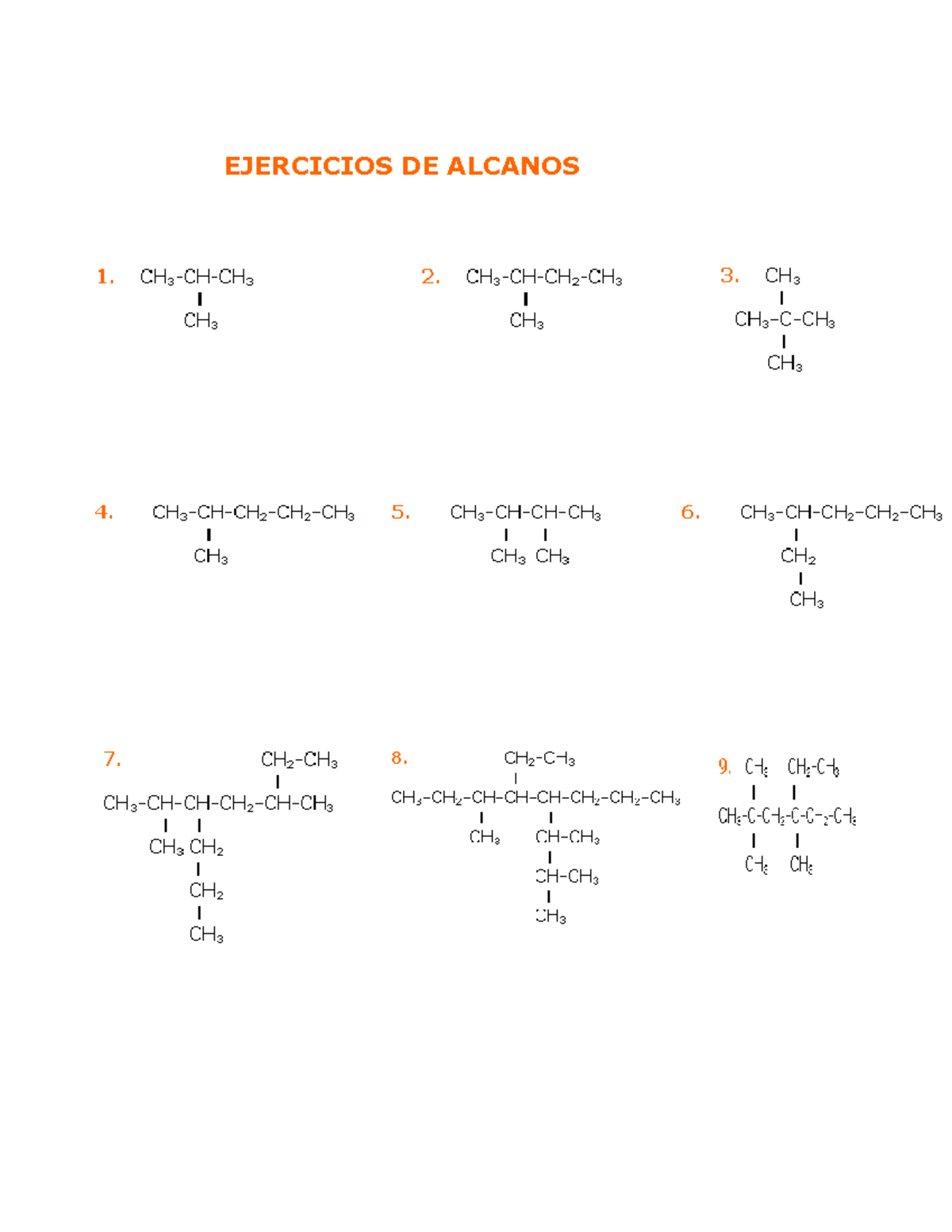 Ejercicios alcanos para desarrollar - Química Organica 1 - EJERCICIOS ...