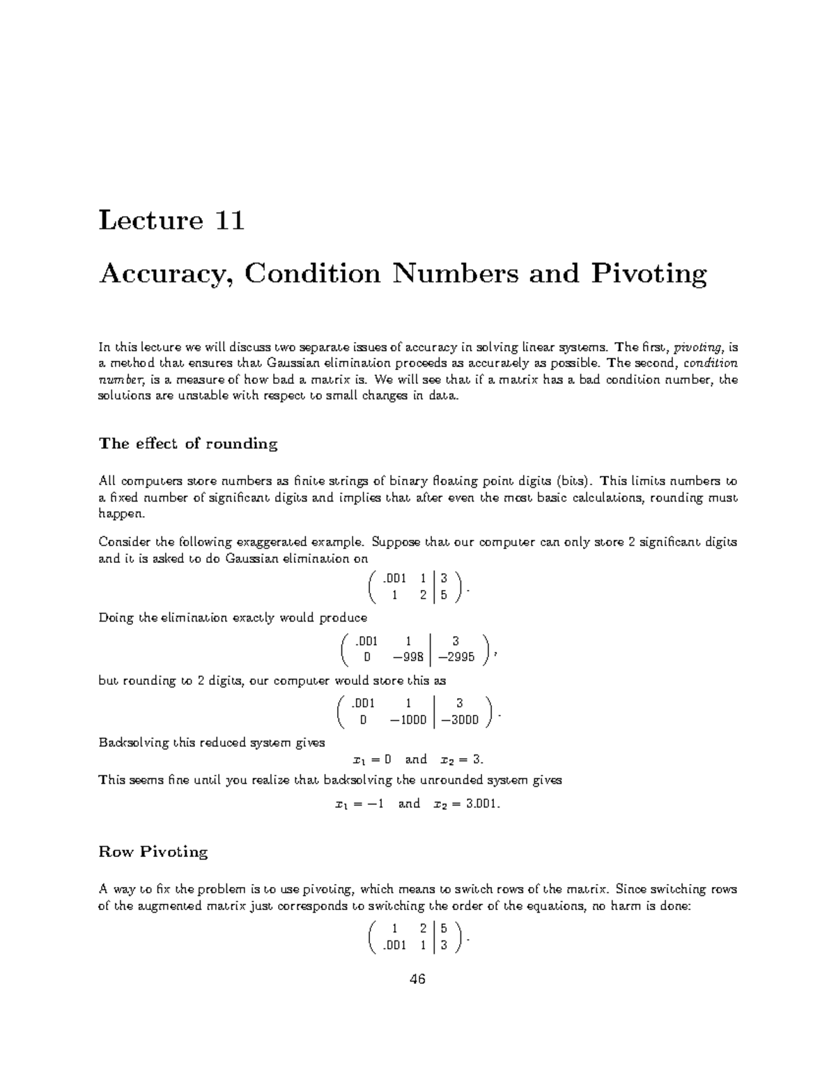 Lecture 11 Accuracy Condition Numbers And Pivoting Lecture 11 Accuracy Condition Numbers