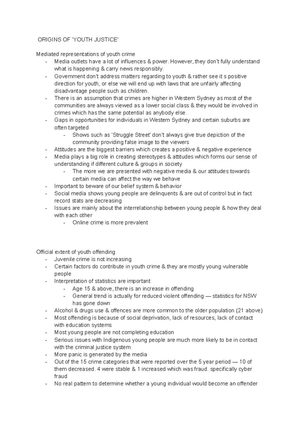 Module 1 - Notes - ORIGINS OF ‘YOUTH JUSTICE’ Mediated representations ...