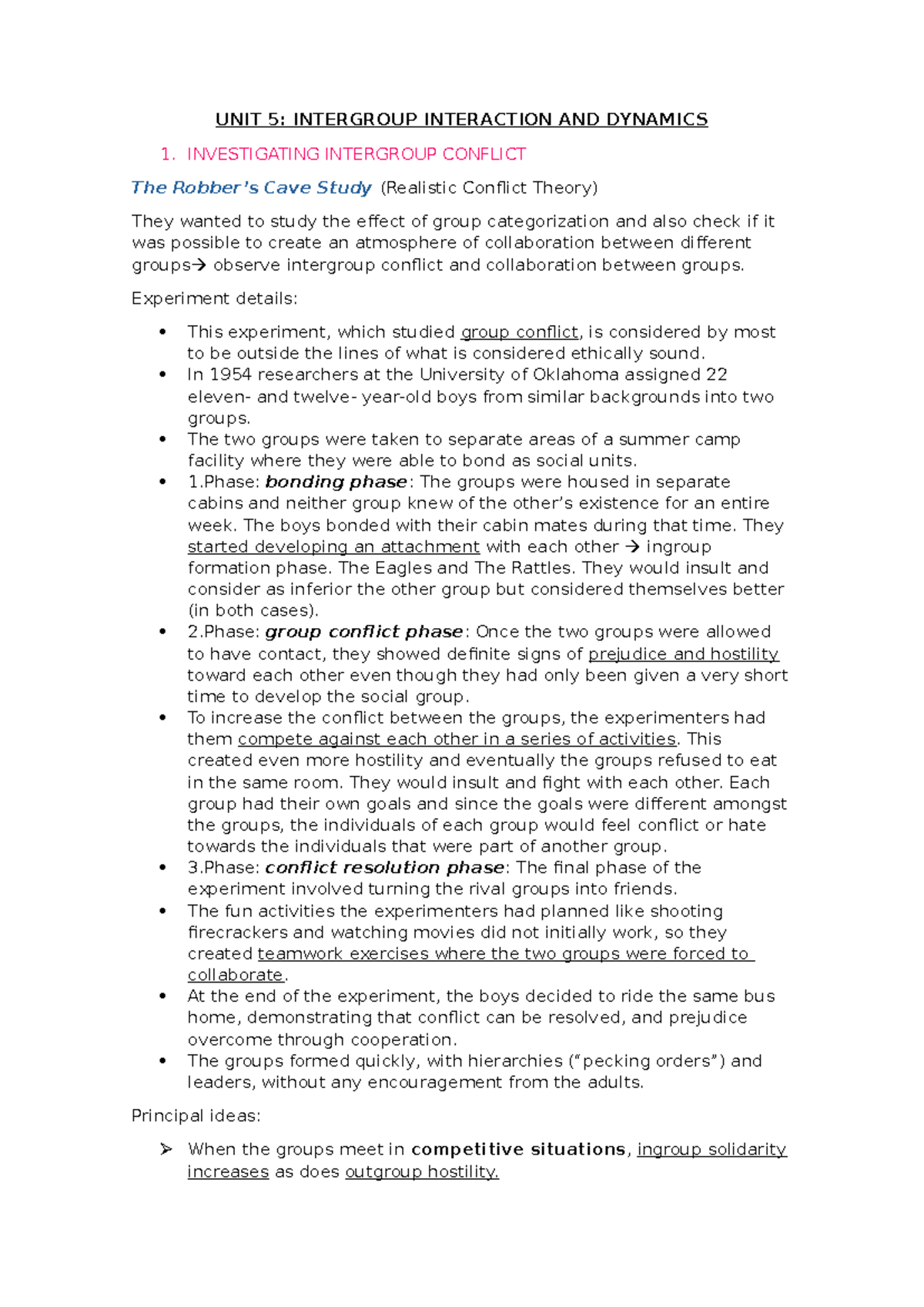 Unit 5 - Group psychology - UNIT 5: INTERGROUP INTERACTION AND DYNAMICS ...