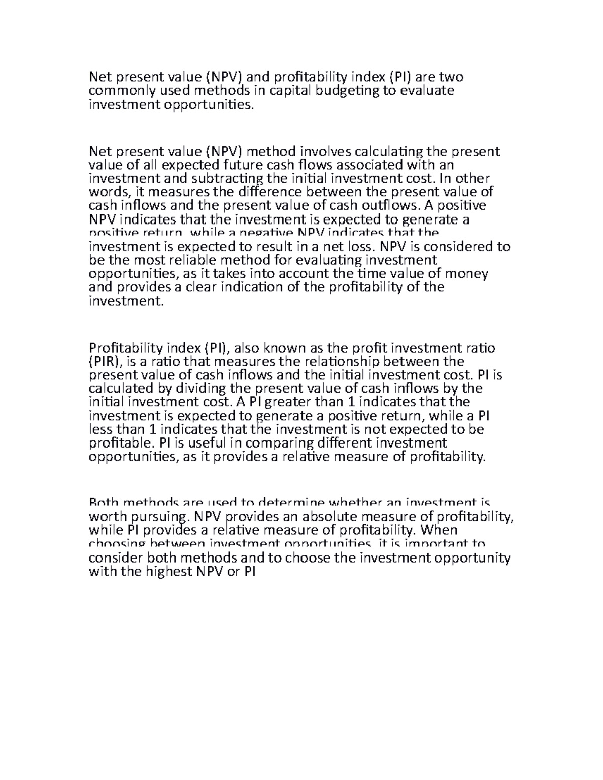 Net present value method , profitability index - Net present value (NPV ...