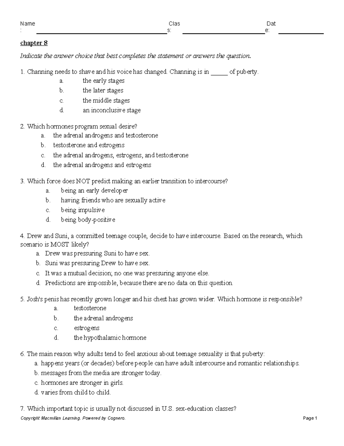 Chapter 8 - study guide - : s: e: chapter 8 Indicate the answer choice ...