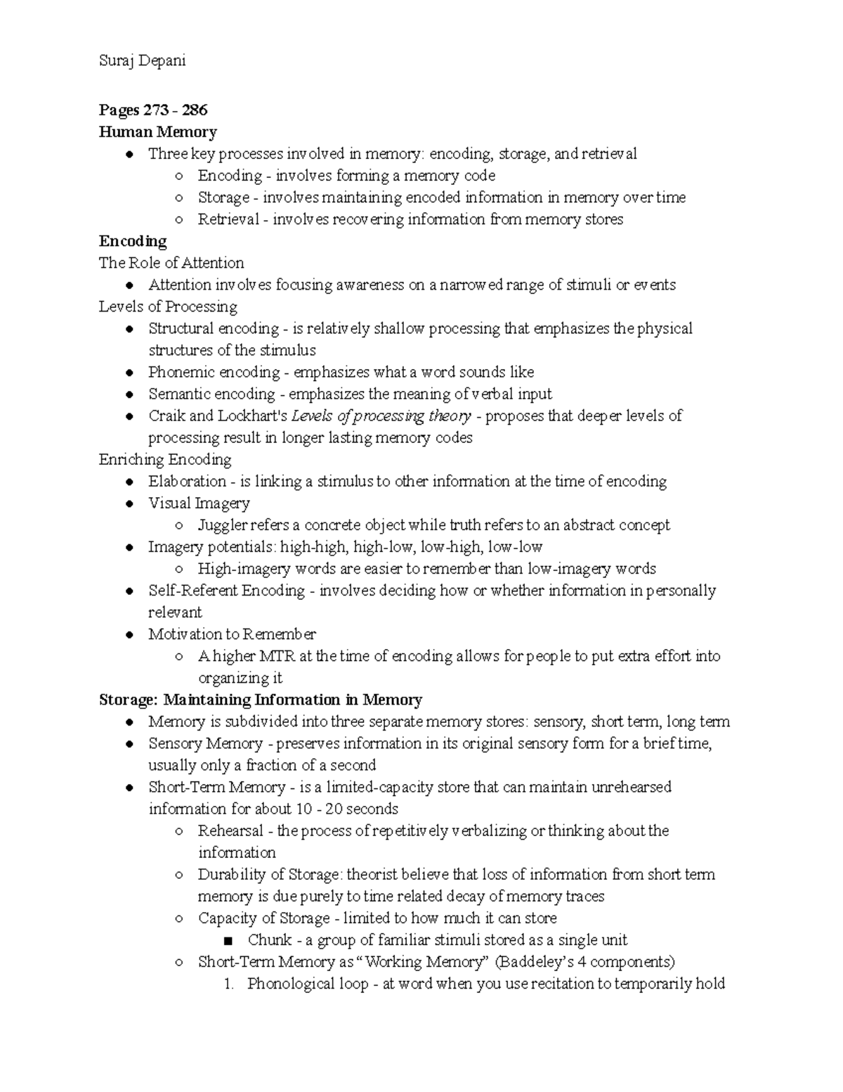 Psych Notes (273-286, 298-307) - Suraj Depani Pages 273 - 286 Human ...