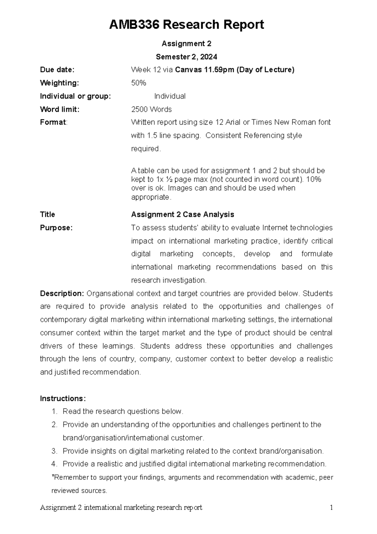 AMB336 A2 task - AMB336 Research Report Assignment 2 Semester 2, 2024 ...