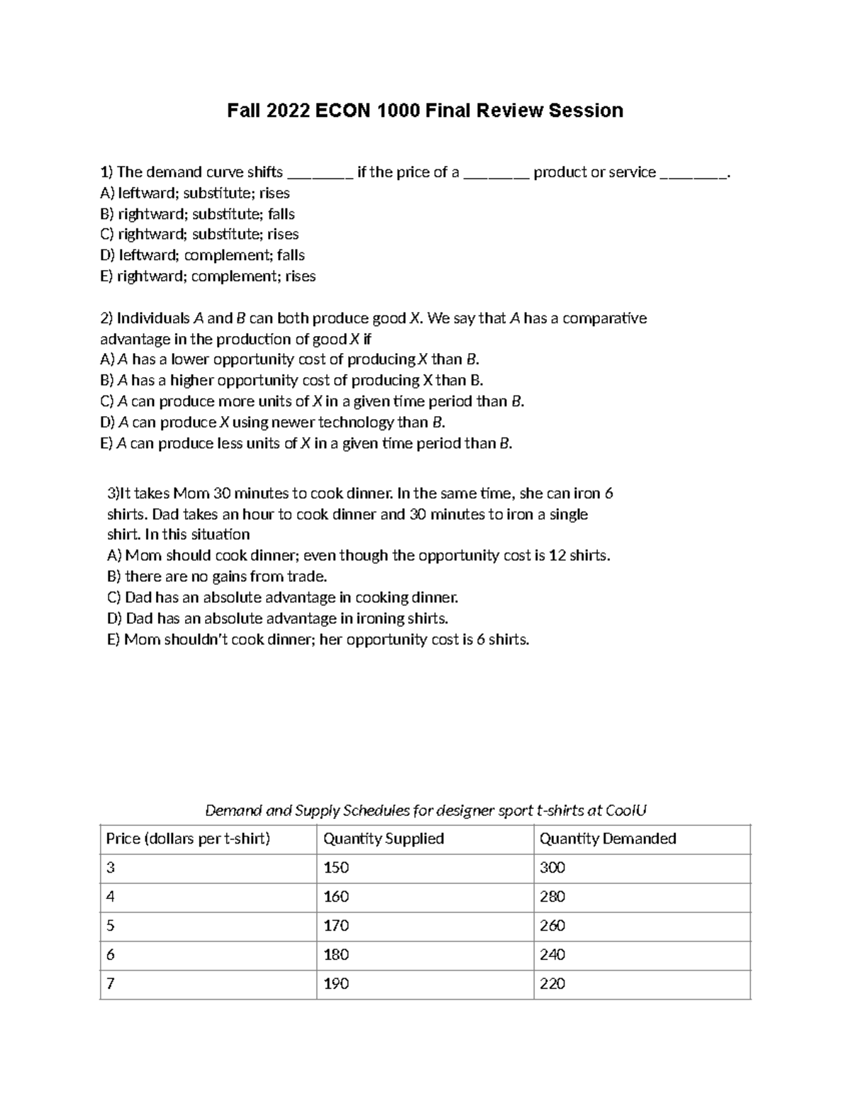 Student ECON 1000 Final Review Session - Fall 2022 ECON 1000 Final ...