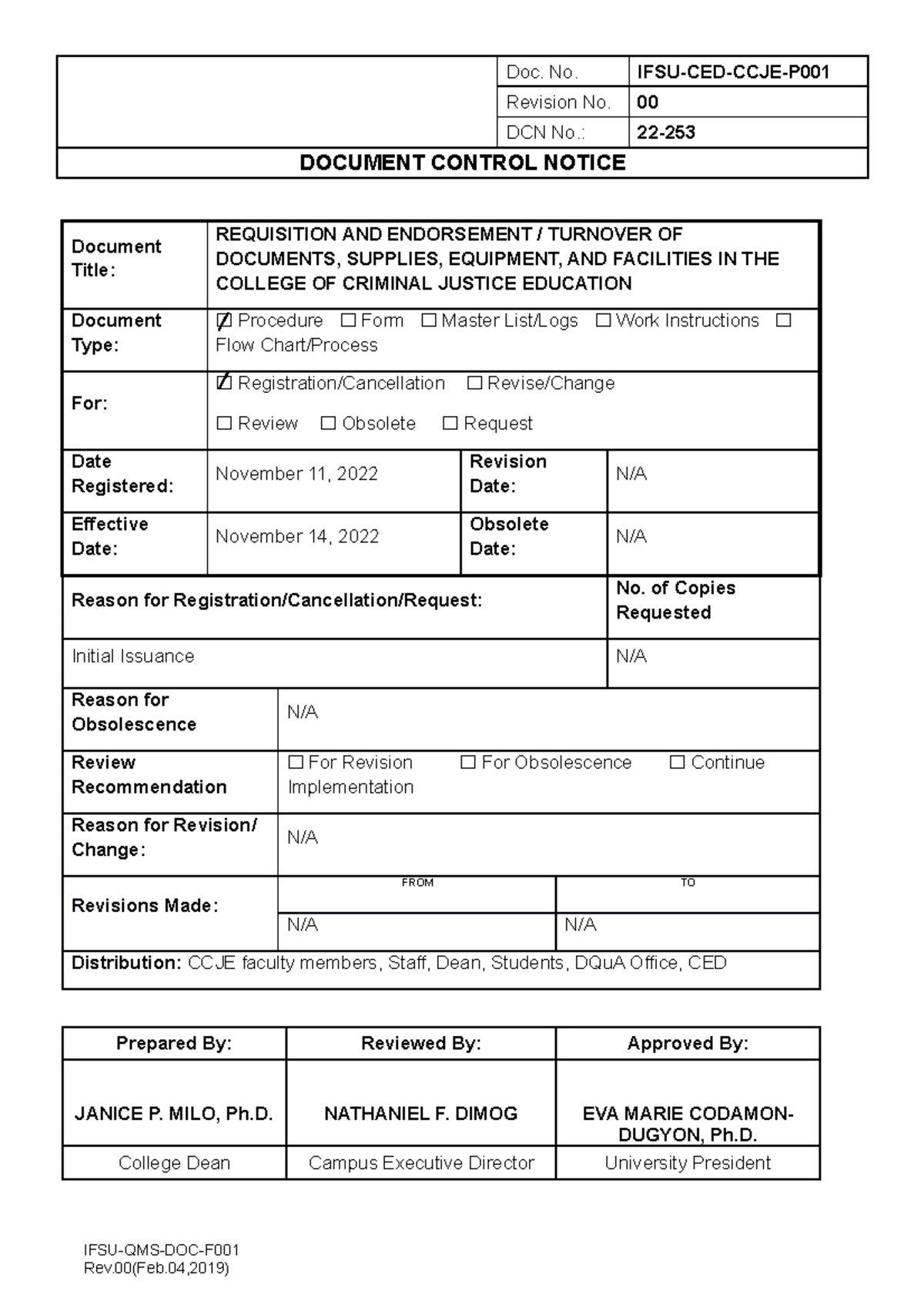 CCJE-F001 DCN-Form Process - Doc. No. IFSU-CED-CCJE-P Revision No. 00 ...