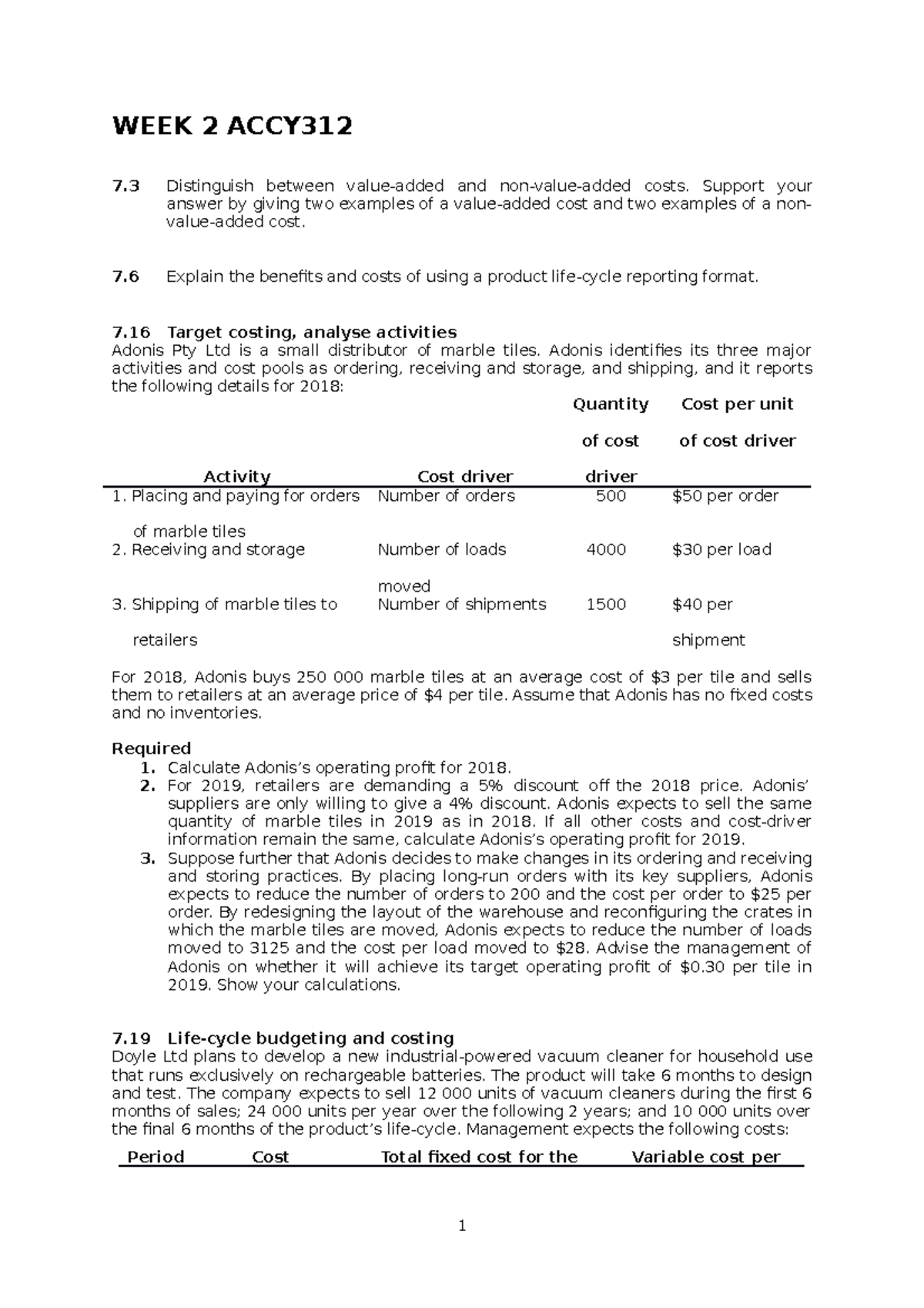 WEEK 2 ACCY312 MANAGEMENT ACCOUNTING Questions - WEEK 2 ACCY 7 ...