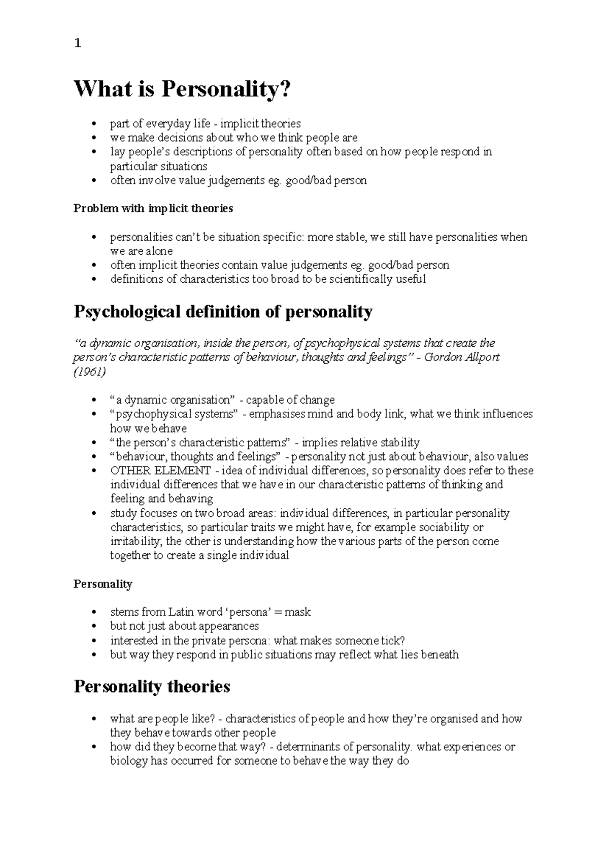 Personality lecture 1 - What is Personality? part of everyday life ...