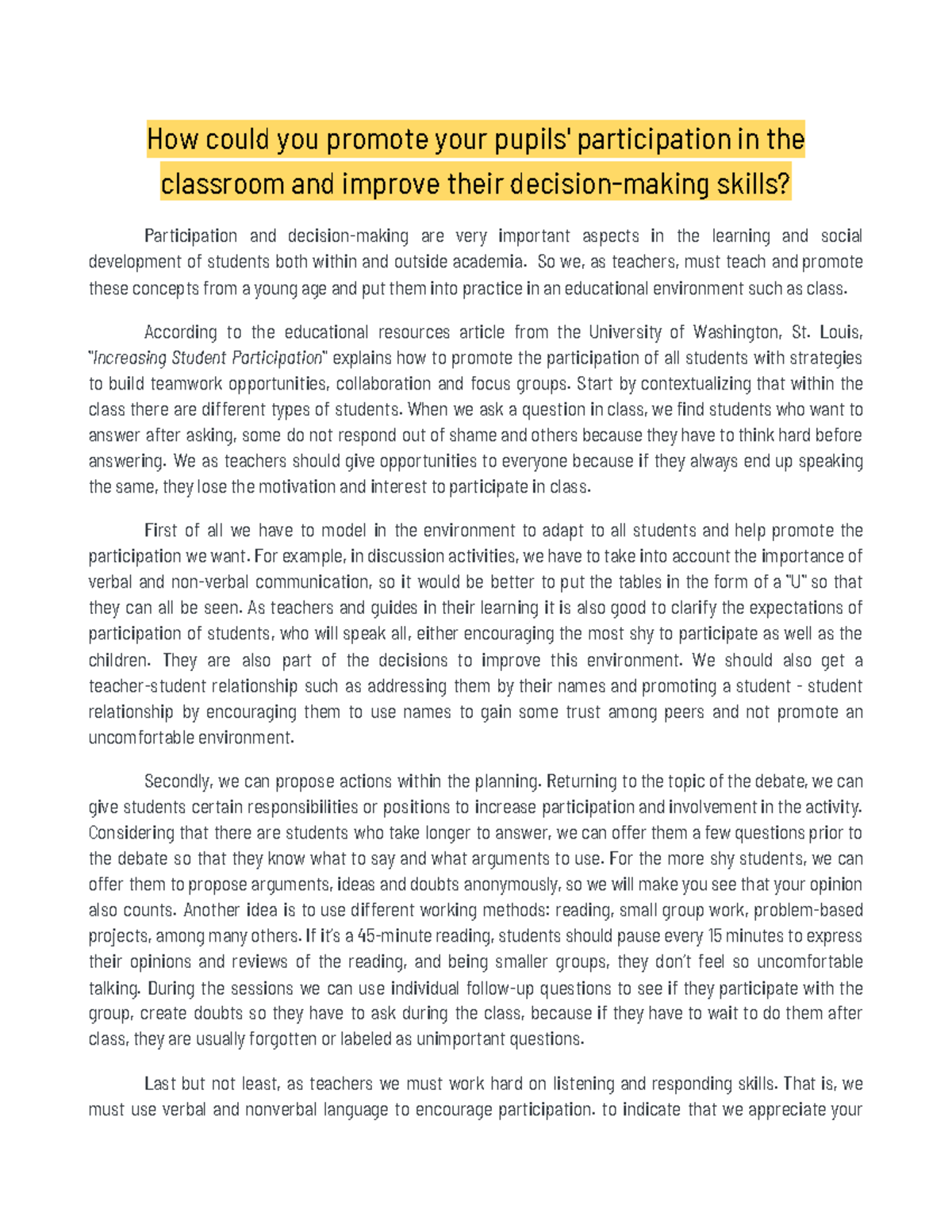 How to promote participation in class - How could you promote your ...