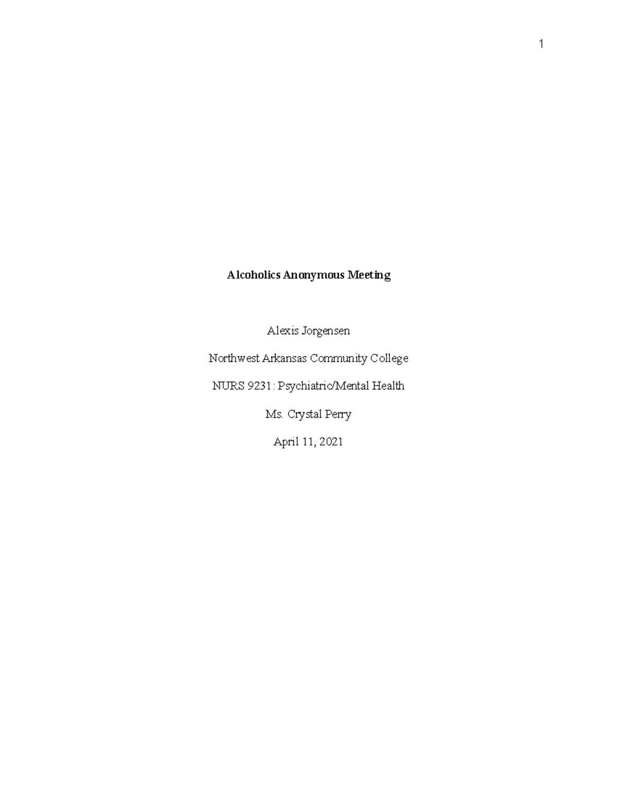AA Meeting Paper - Alexis Jorgensen - Alcoholics Anonymous Meeting ...