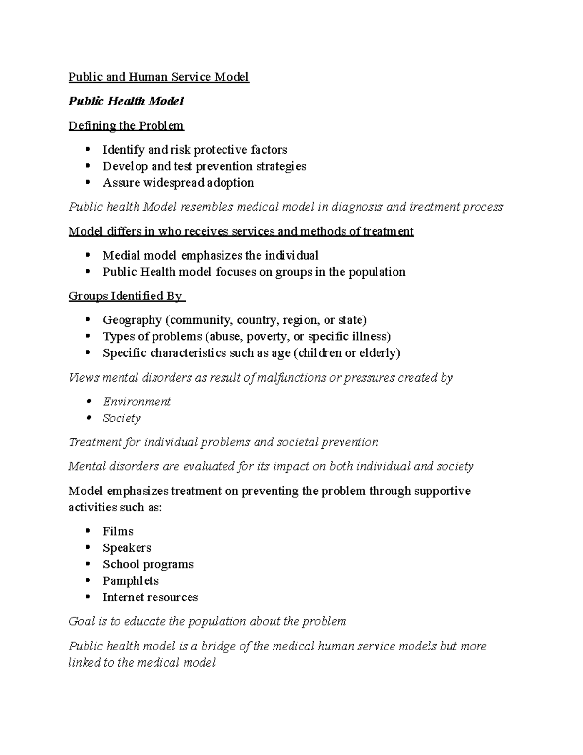 Public Health Model - Studocu