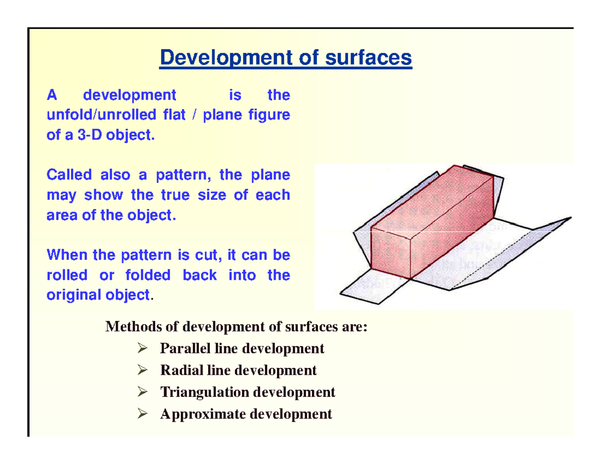 Development of surfaces - Called also a pattern, the plane may show the ...