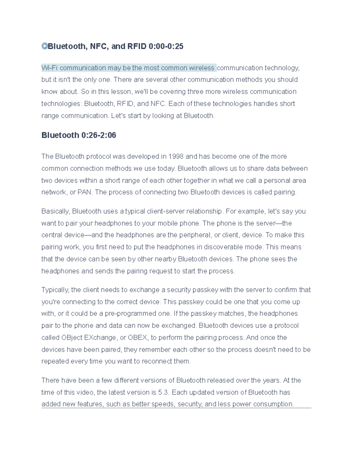 11.5.13 Infrared, Bluetooth, and NFC - Bluetooth, NFC, and RFID 0:00-0: Wi-Fi communication may ...