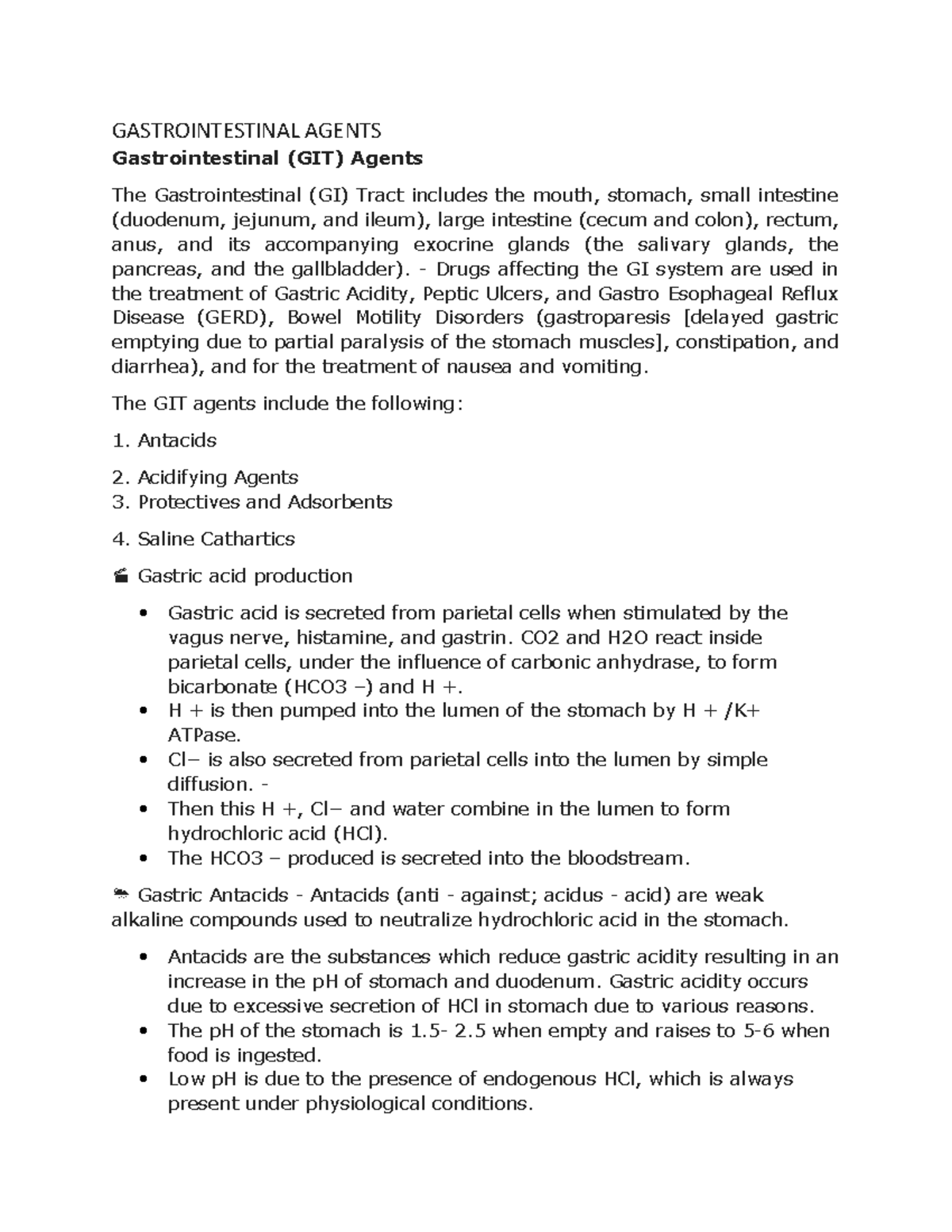 Gastrointestinal Agents - GASTROINTESTINAL AGENTS Gastrointestinal (GIT ...