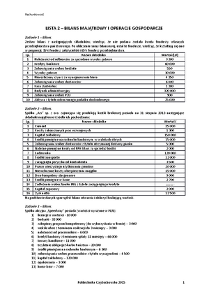 1. Aktywa, pasywa, bilans, operacje gospodarcze - zadania 2 - ĆWICZENIA ...