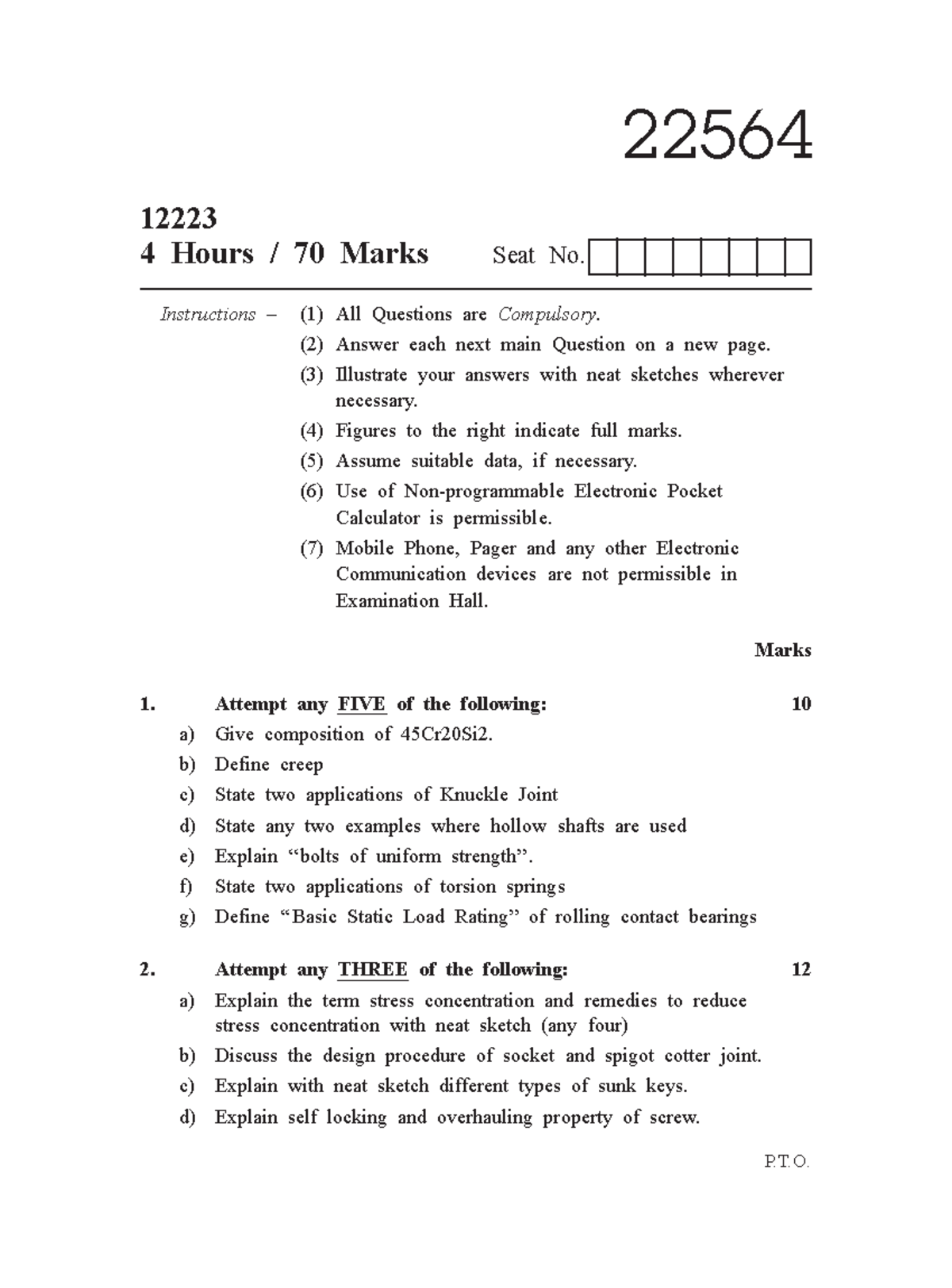 EMD W22 - Question bank - P.T. Instructions – (1) All Questions are Compulsory. (2) Answer each ...