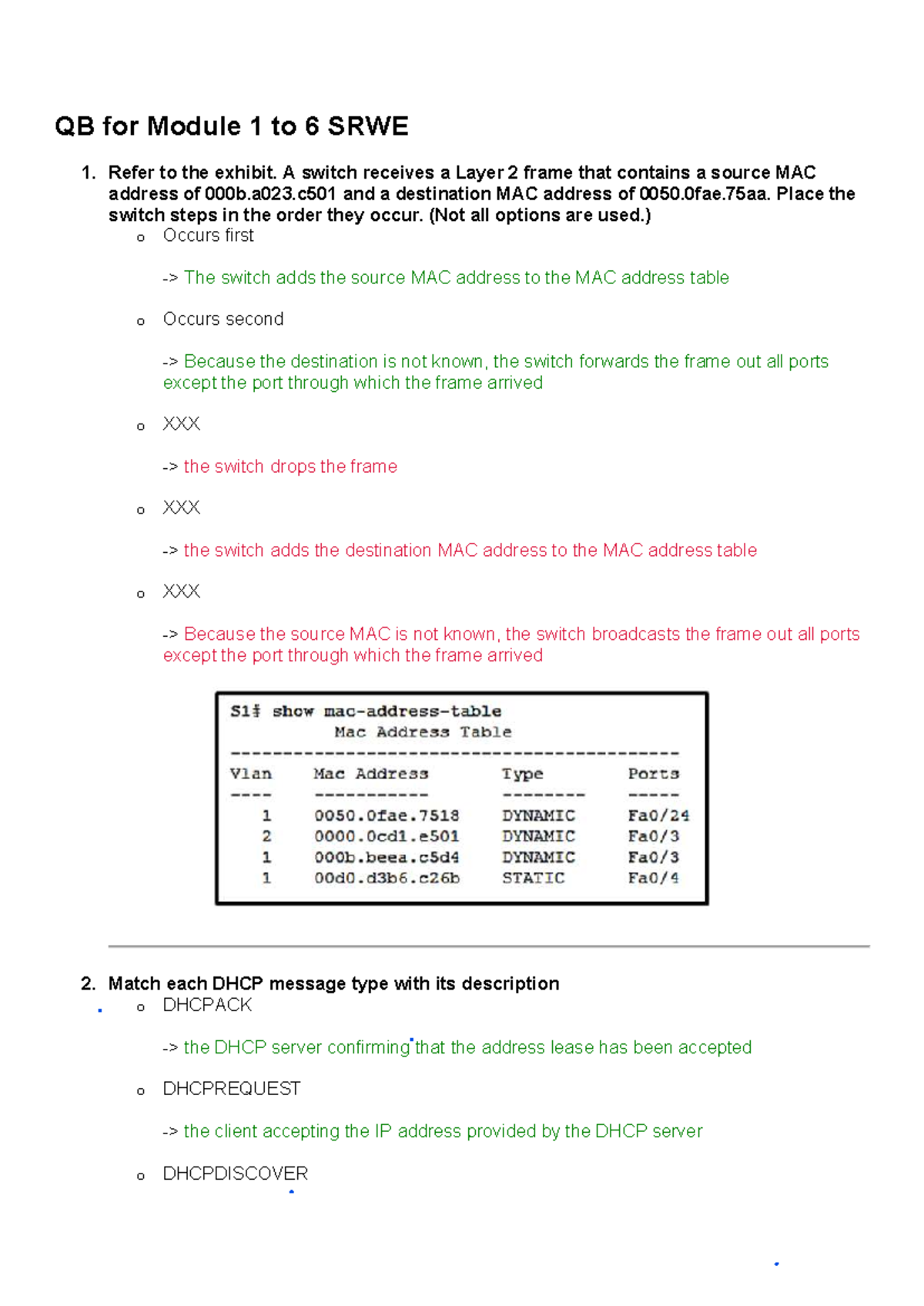 RS QB1 - Summary Advanced Computer Network - QB for Module 1 to 6 SRWE 1. Refer to the exhibit ...