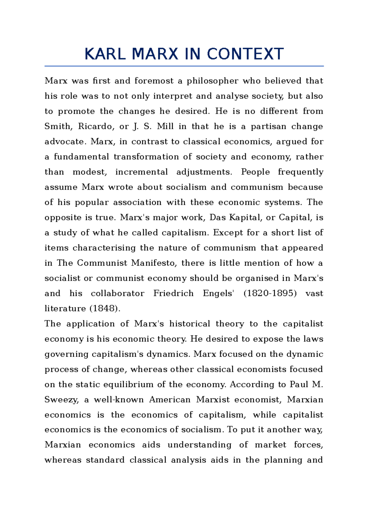 KARL MARX IN Context - Marx was first and foremost a philosopher who ...