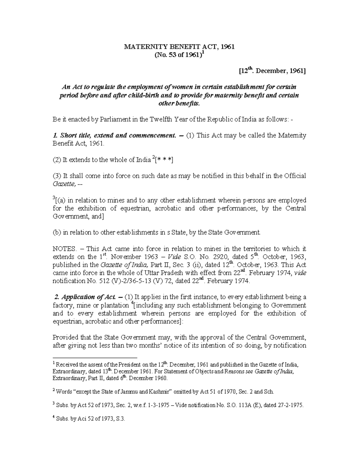 The Maternity Benefit Act 1961 MATERNITY BENEFIT ACT 1961 No 53 Of the-maternity-benefit-act-1961-maternity-benefit-act-1961-no-53-of