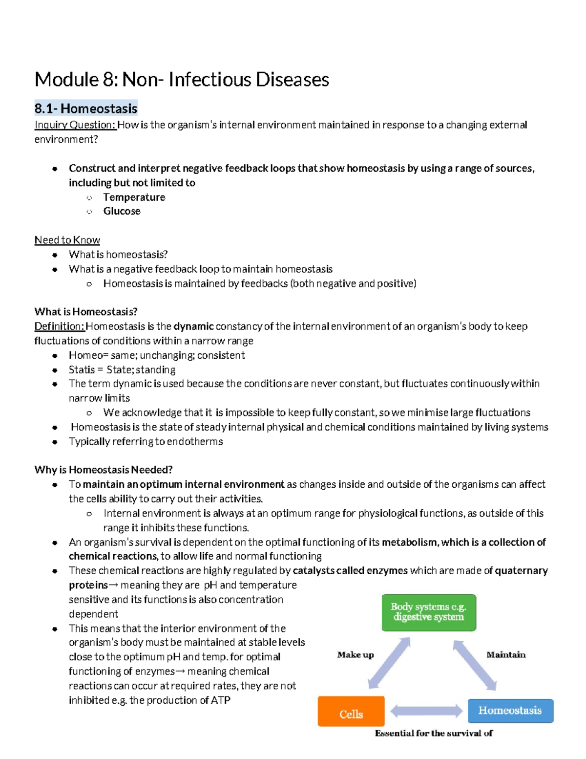 Biology Module 8 - Module 8: Non- Infectious Diseases 8- Homeostasis ...